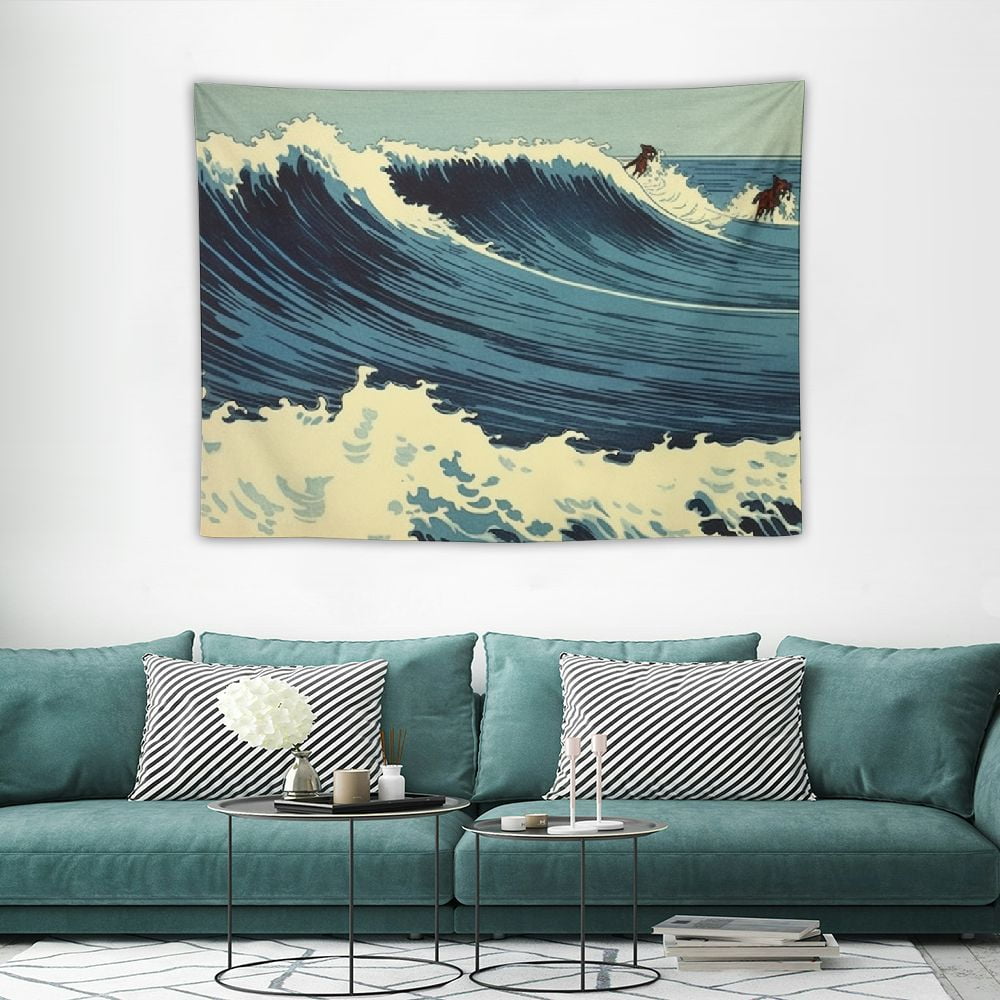 COMIO Ocean Tapestry Wall Hanging Blue Watercolor Ocean Wave Wall Art ...