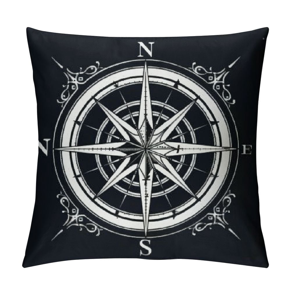 COMIO Ocean Theme Blue Pillow Covers ,with Compass Pattern Coastal ...