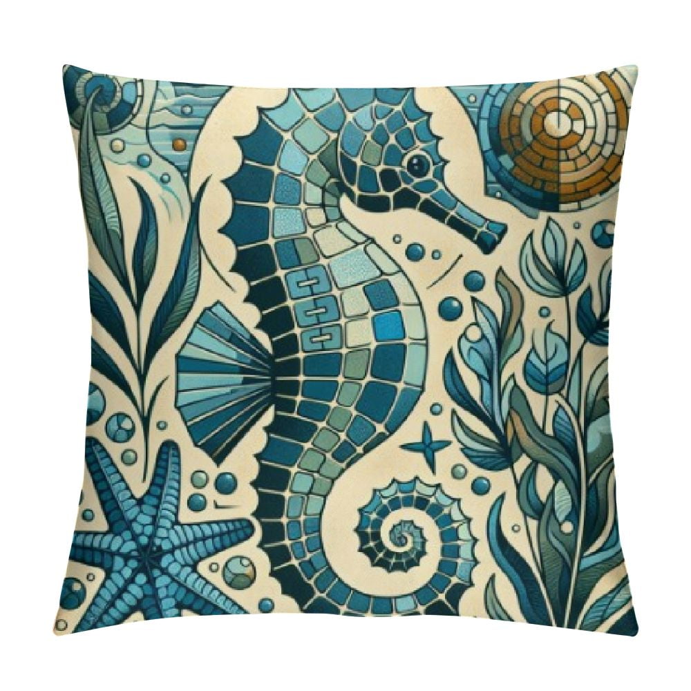 COMIO Ocean Theme Decorative Throw Pillow Cover , Seahorse Throw ...