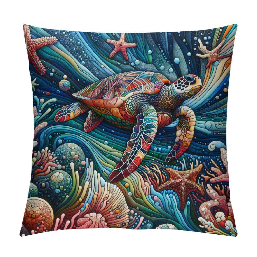 COMIO Ocean Theme Summer Pillow Covers Blue Sea Turtle Beach Pattern ...