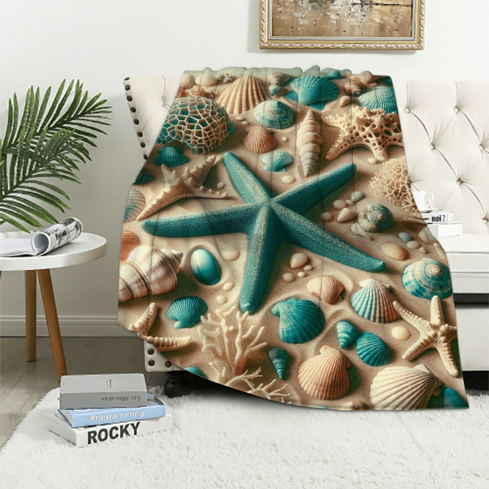 COMIO Ocean Throw Blanket All Season,Teal Beach Coastal Nature Theme ...