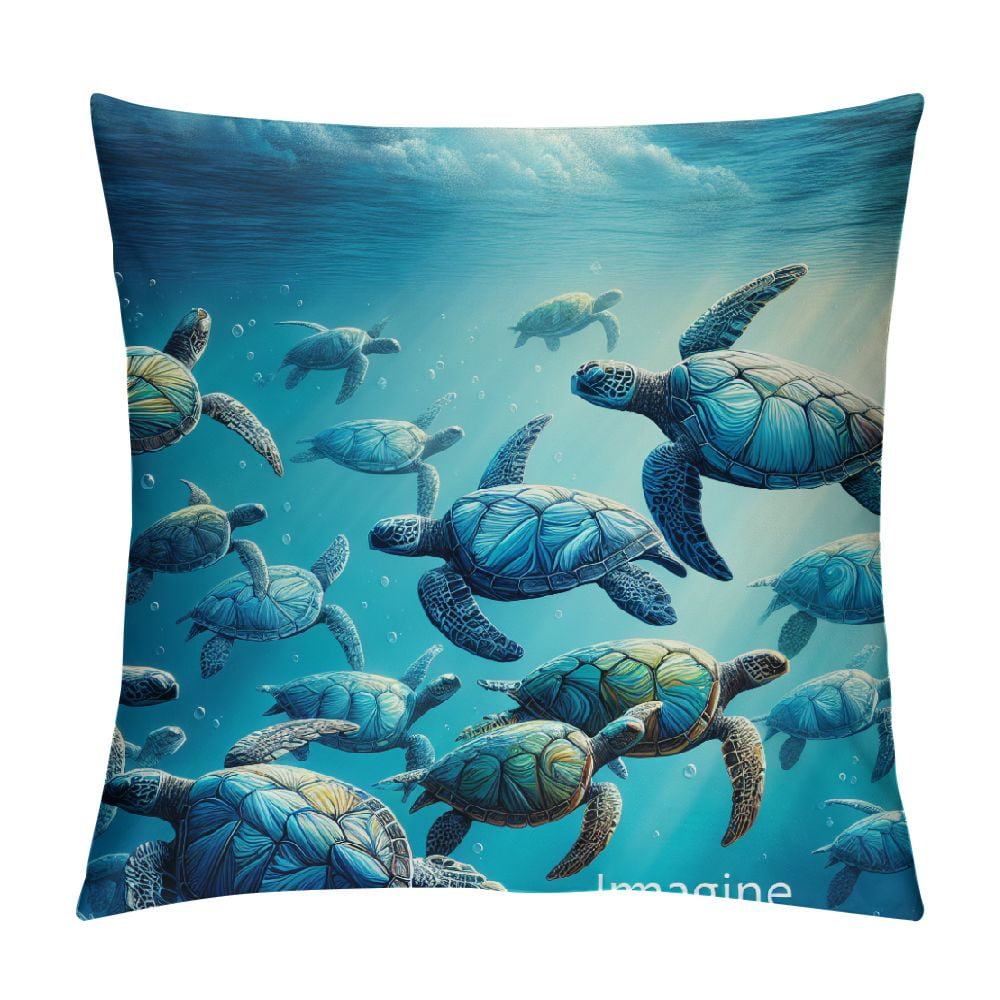 QZHH Ocean Throw Pillows Covers Blue Marine Life Seahorse Sea Turtle ...