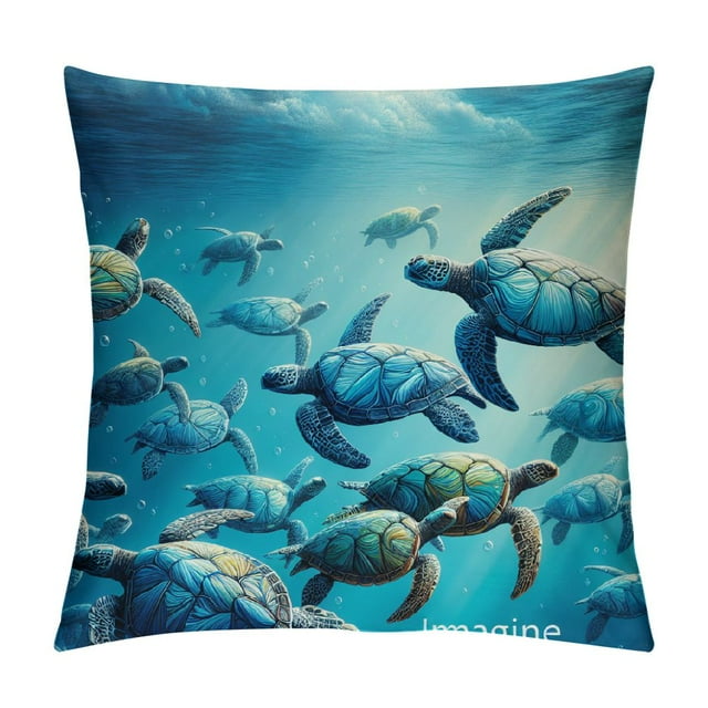 QZHH Ocean Throw Pillows Covers Blue Marine Life Seahorse Sea Turtle ...