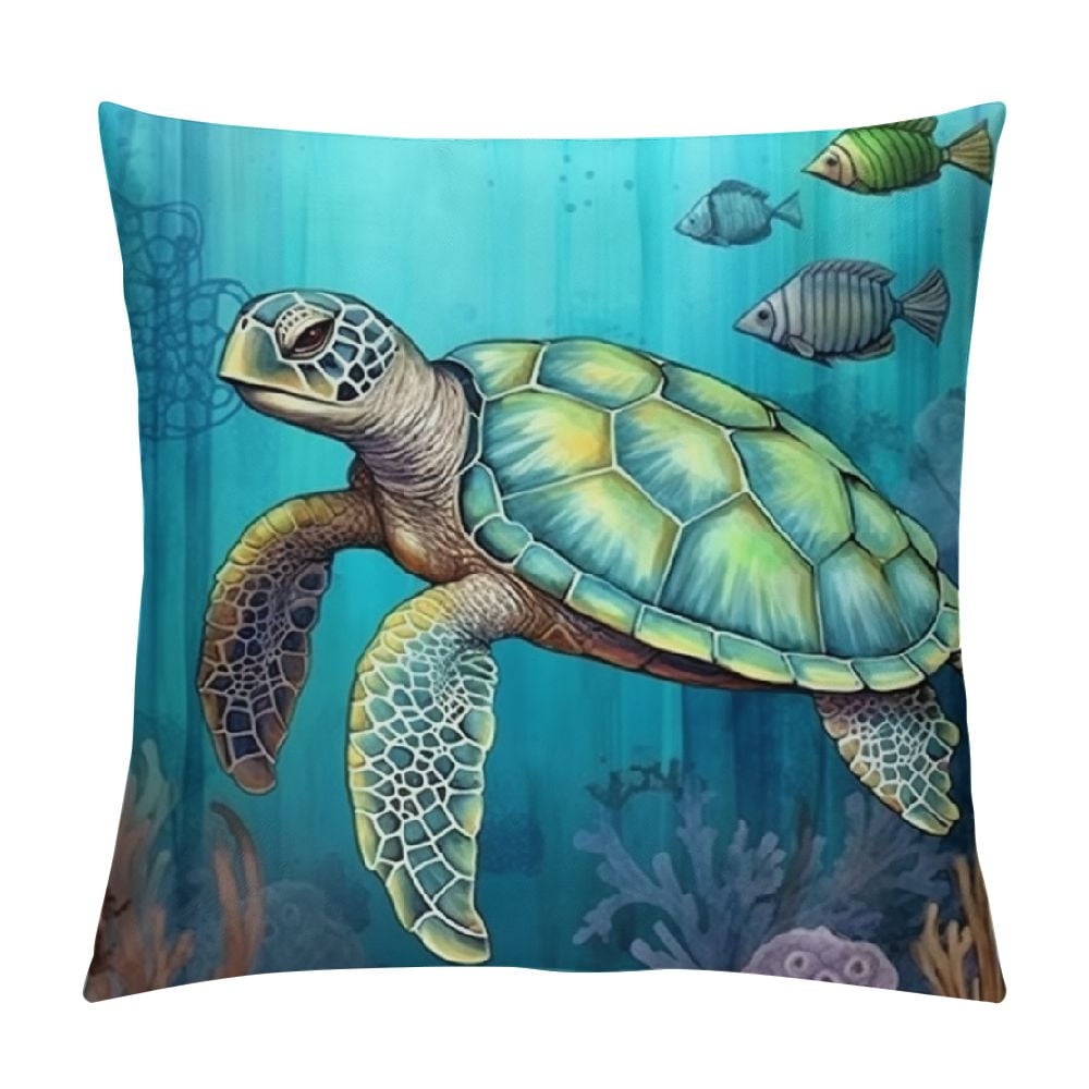 COMIO Ocean Turtle Pillow Cover , Sea Theme Decorative Pillow Case ...