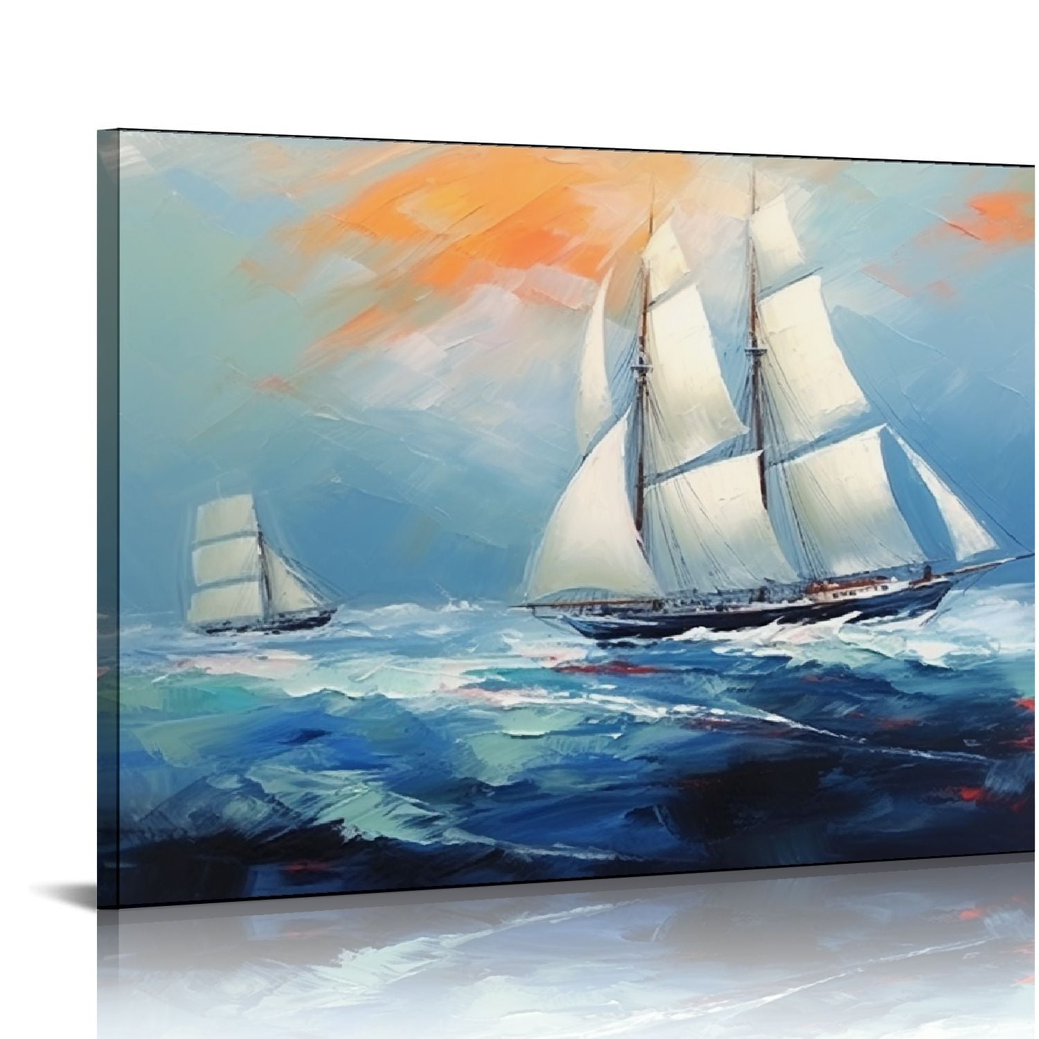 COMIO Ocean Wall Art For Living Room Abstract Sailboat Canvas Wall Art ...