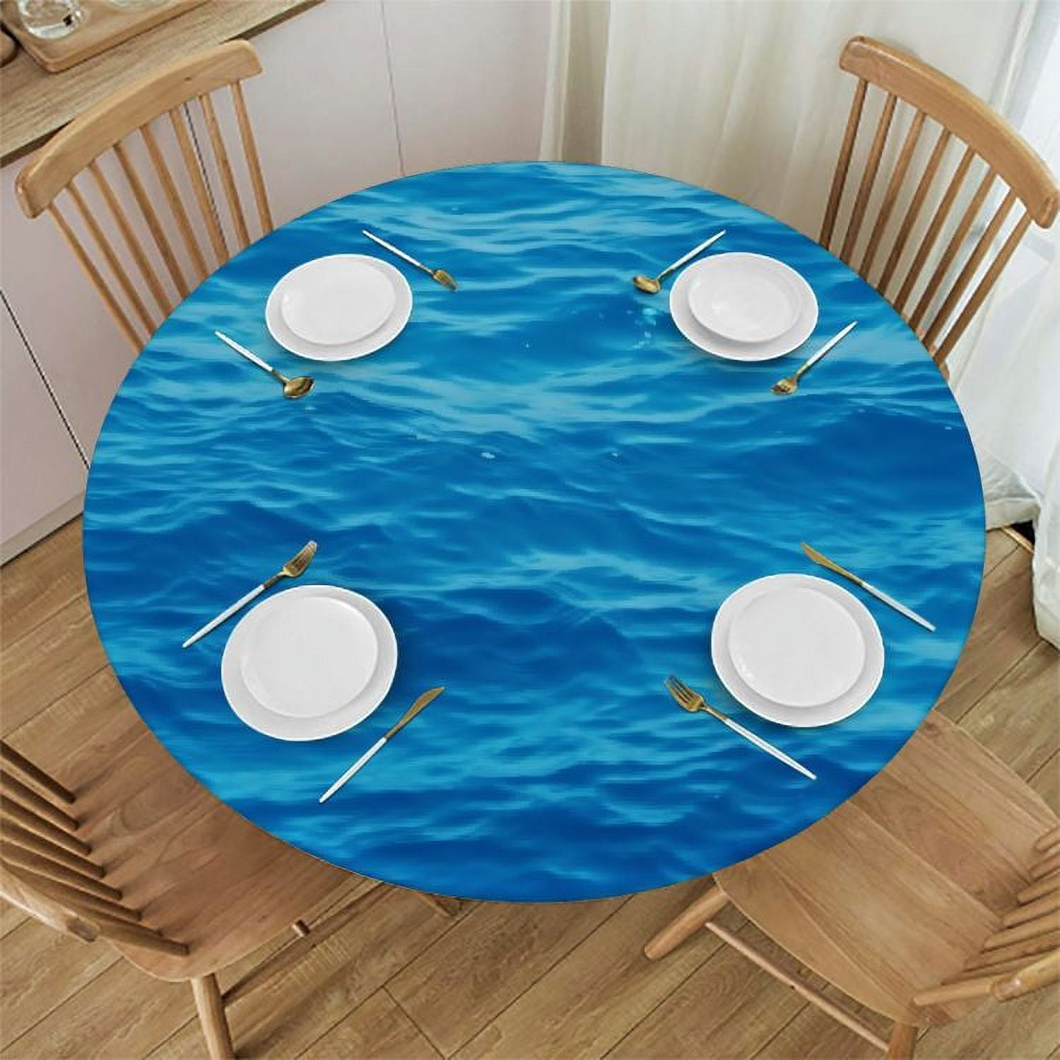 COMIO Ocean Waves Blue Round Tablecloth 84 Inch Ocean Tablecloth Sea ...