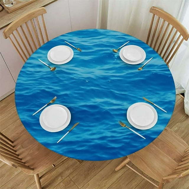 COMIO Ocean Waves Blue Round Tablecloth 84 Inch Ocean Tablecloth Sea ...
