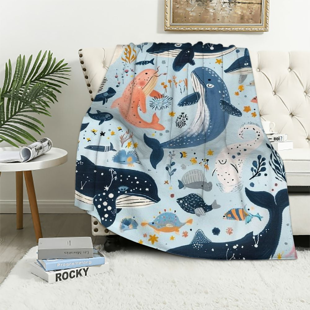 COMIO Ocean Whale Dolphin Blanket Gift for Girls Boys Kids Soft Flannel ...