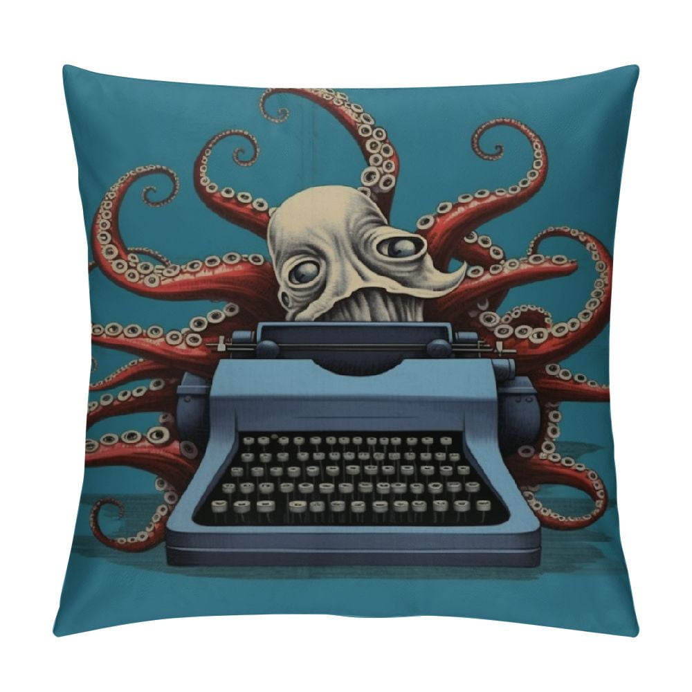 COMIO Octopus Pillow Cover,Cartoon Typewriter with Octopus Tentacles ...