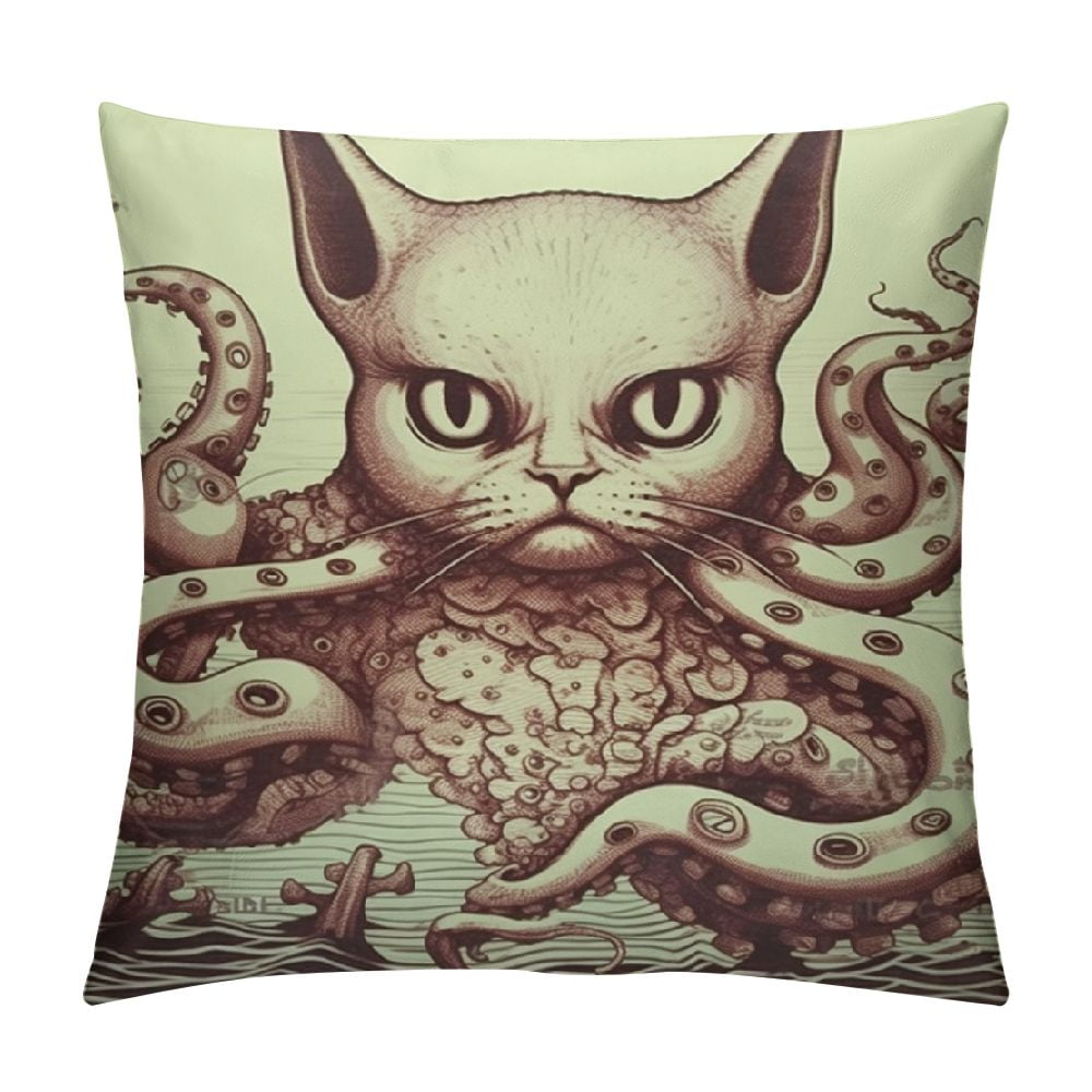 COMIO Octopus Throw Pillow Cushion Cover, Octopus with Cat Head ...