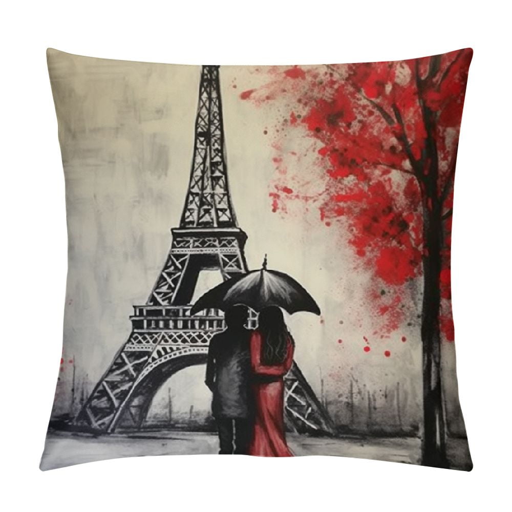 COMIO Oil Painting Pink and Red Paris Tower Throw Pillow Covers Black ...