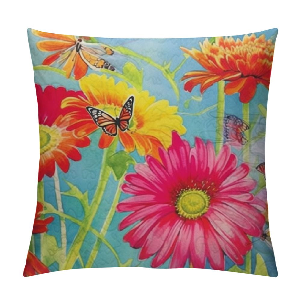 COMIO Oil Painting Daisy Flower Throw Pillow Cover Outdoor Spring ...