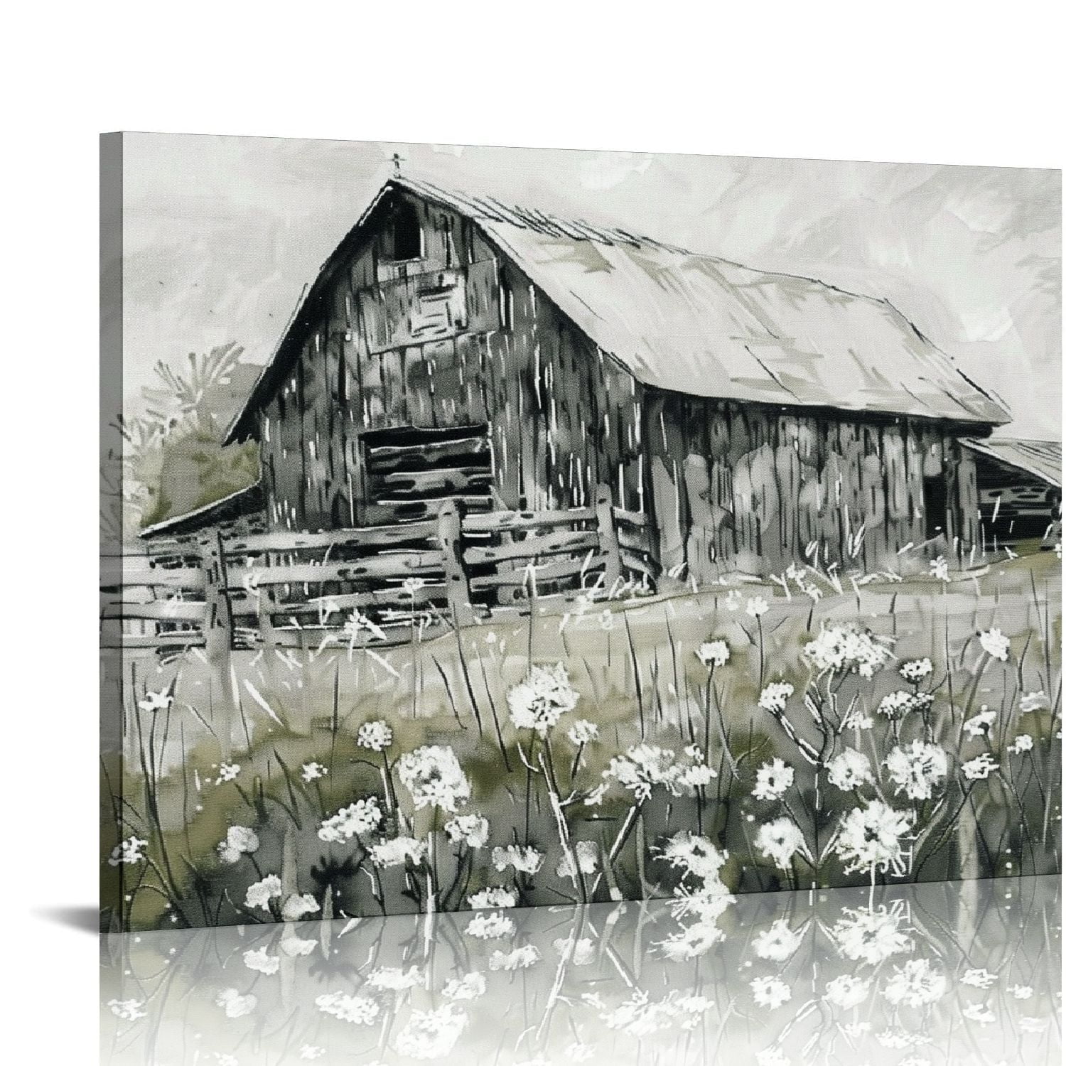 COMIO Old Barn Canvas Wall Art, Sage Green Barn Farmhouse Wall Art ...