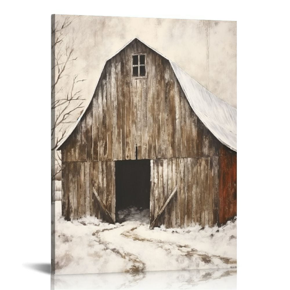 COMIO Old Barn Canvas Wall Art with Textured Rustic Painting Vertical ...