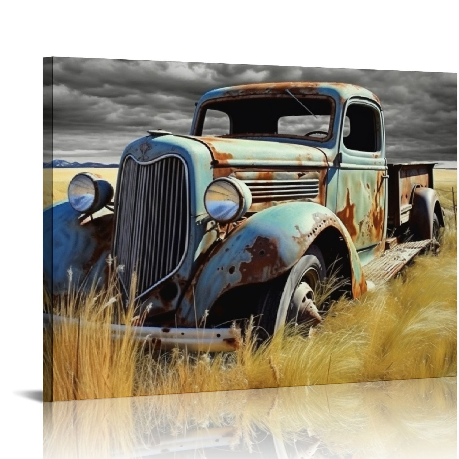 COMIO Old Blue Truck Artwork Rustic Automobile Picture Vintage Country ...