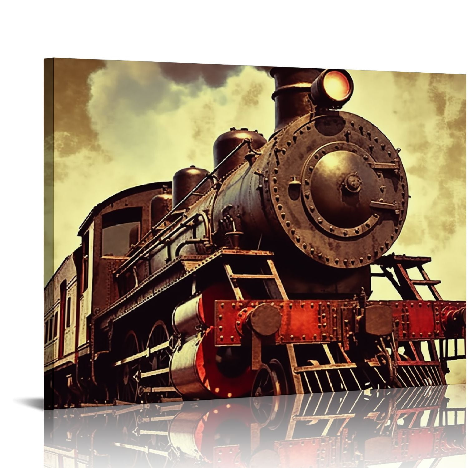 COMIO Old Train Canvas Wall Art Brown Locomotive Wall Decor Retro Steam ...