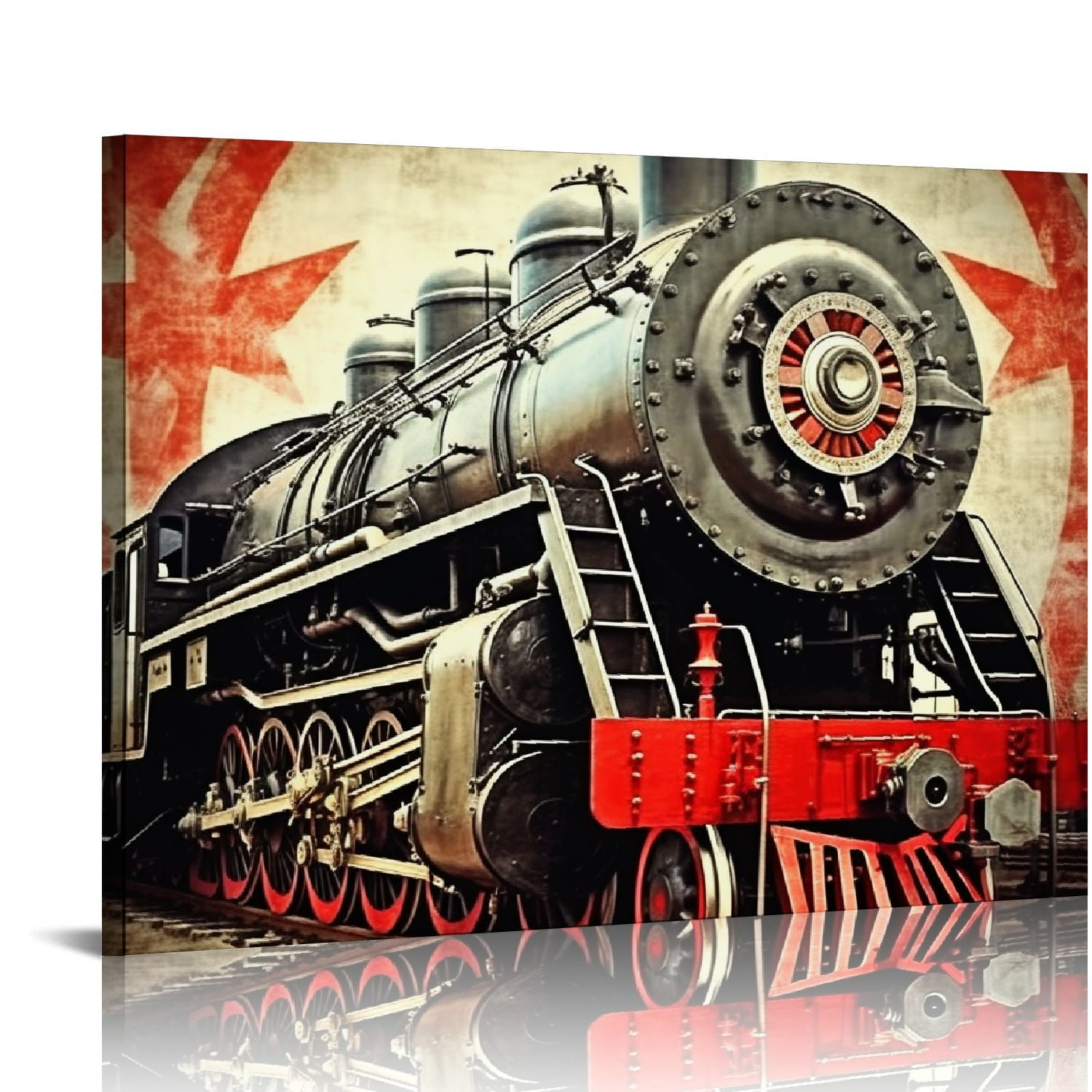 COMIO Old Train Canvas Wall Art Locomotive Wall Decor Rustic Steam ...