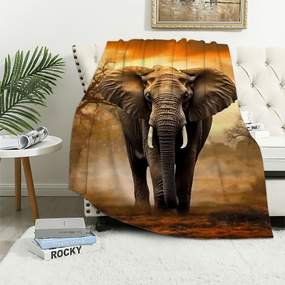 COMIO Orange African Elephant Blanket Soft Fluffy Throw for Women ...