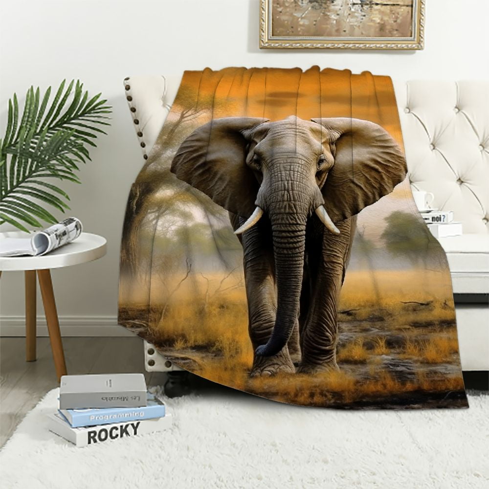 COMIO Orange African Elephant Blanket Soft Fluffy Throw for Women ...