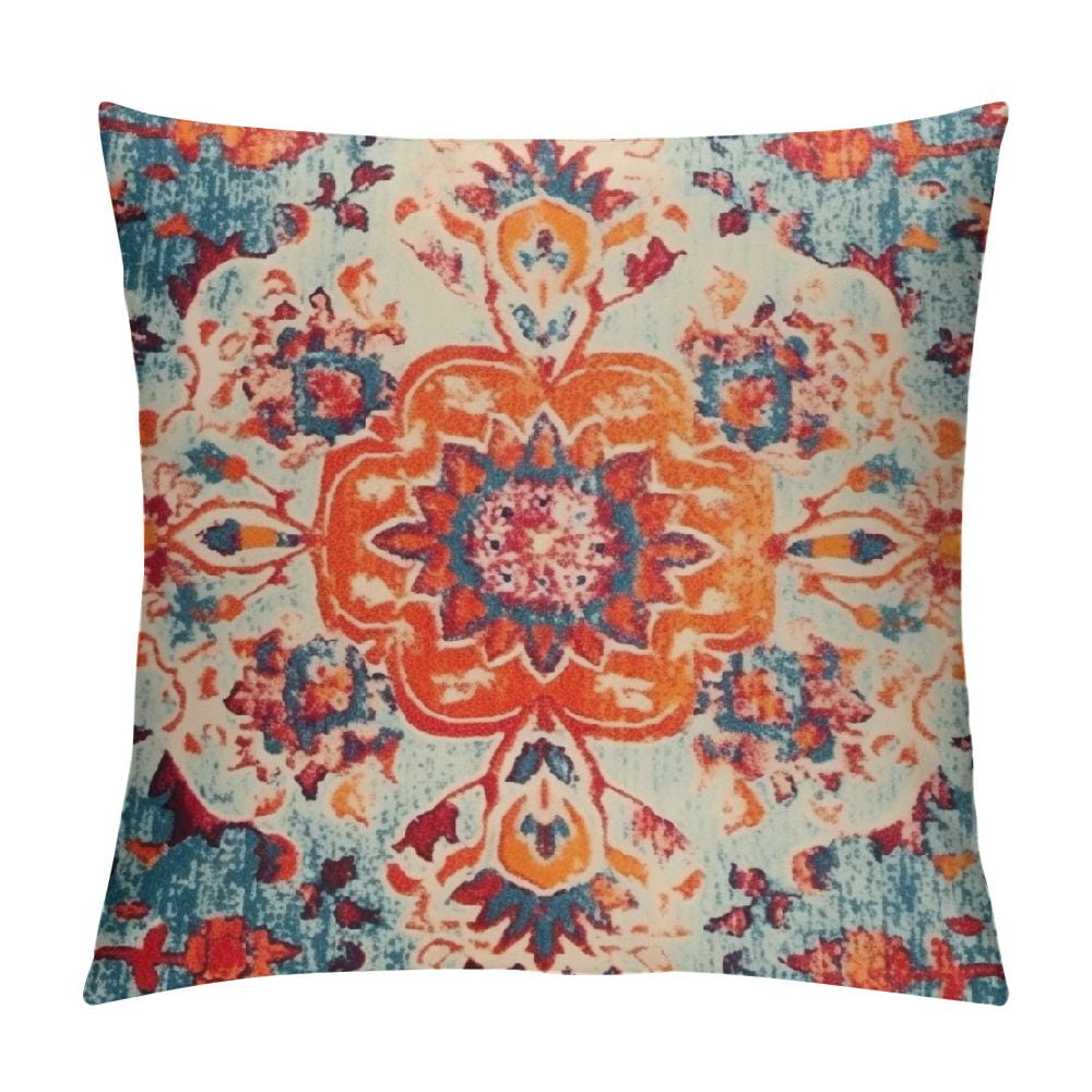 COMIO Orange Blue Ethnic Boho Pillow Covers Bohemian Carpet Vintage ...