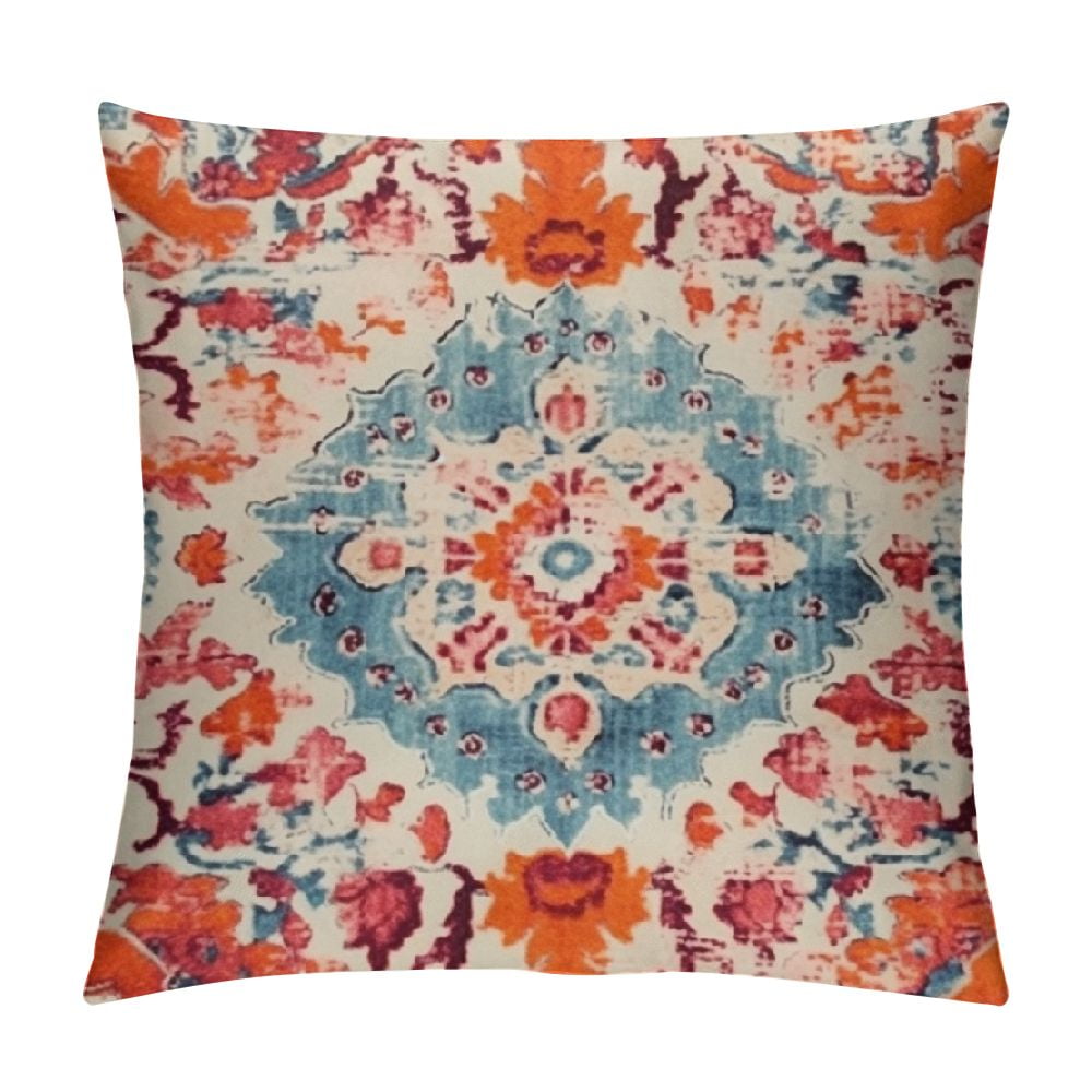 COMIO Orange Blue Ethnic Boho Pillow Covers Bohemian Carpet Vintage ...