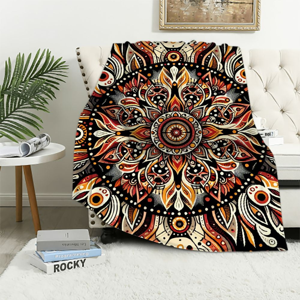 COMIO Orange Ceometric Art Throw Blanket, Hippie Abstract Sun and Moon ...