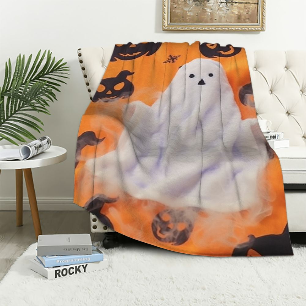 COMIO Orange Halloween Flannel Throw for Home Gatherings & Movie Nights ...