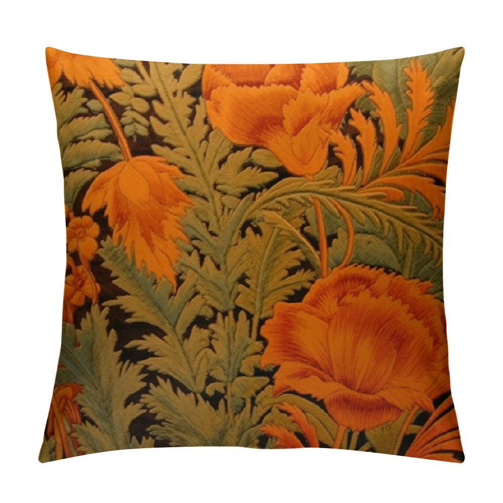 COMIO Orange Square Maple Leaf Pillow Cut Cushion Case Luxury Modern ...