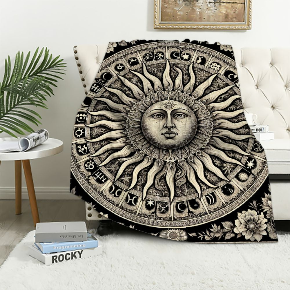 COMIO Orange Sun and Moon Throw Blanket, 70s Vintage Boho Sunflowers ...