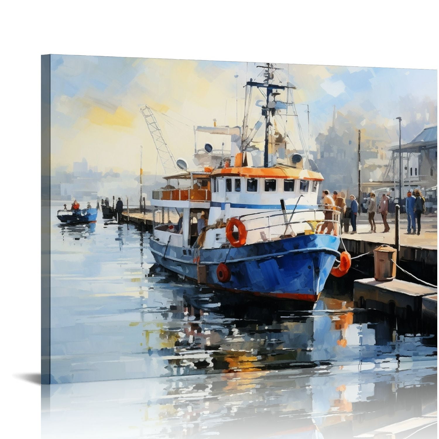 COMIO Original Framed Fish Boats Canvas Prints Wall Art Decoration for ...
