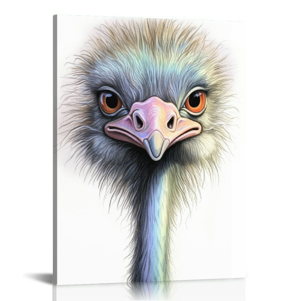 COMIO Ostrich Canvas Wall Art Watercolor Cute Animal Artwork Bird ...