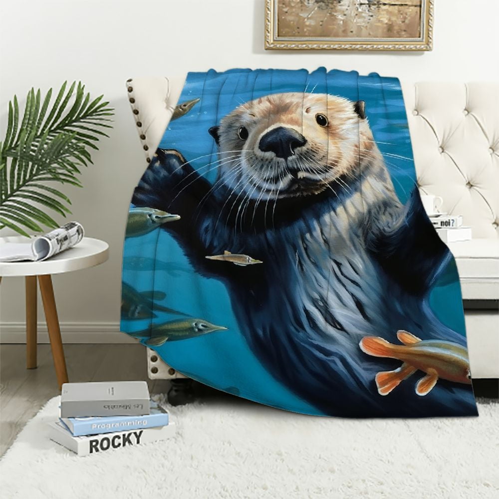 COMIO Otter Blanket Animal Print Blankets Soft Warm Plush Throw Otter ...