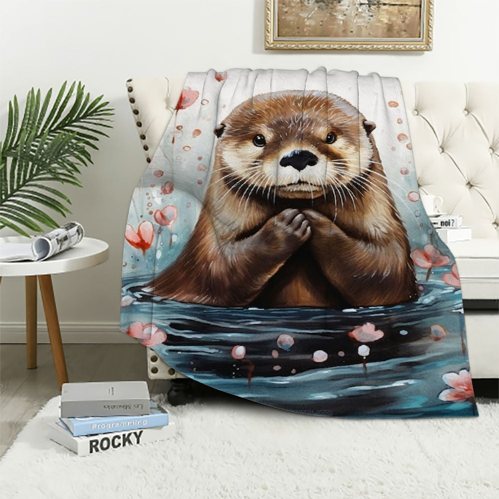 COMIO Otter Blanket Cute Animal Blanket Soft Fuzzy Plush Throw Blankets ...