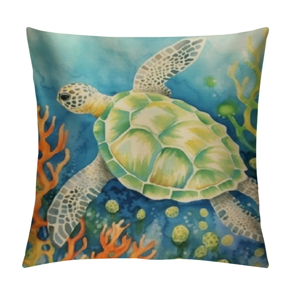COMIO Outdoor Beach Throw Pillow Covers Blue Sea Turtle Seahorse ...