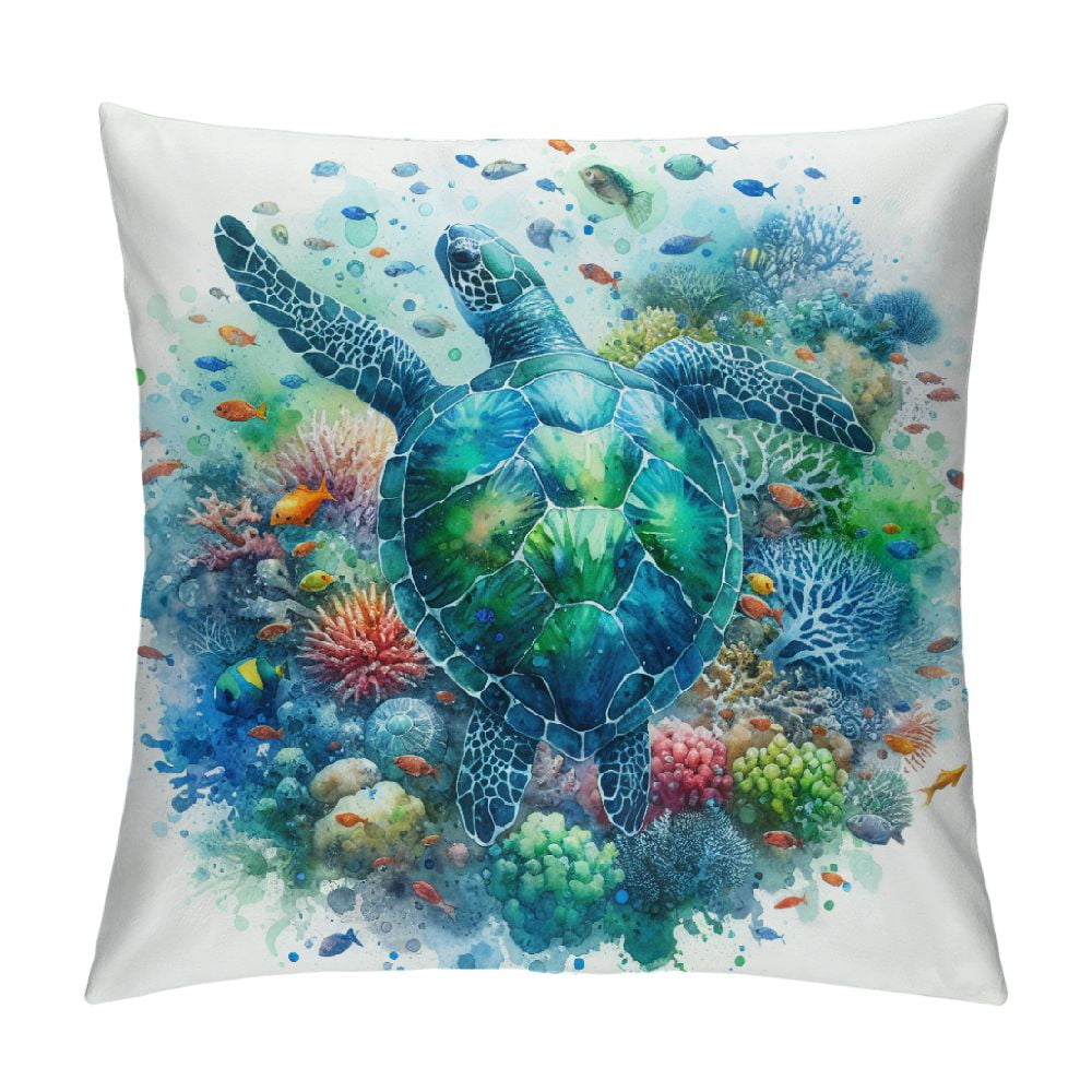 COMIO Outdoor Beach Throw Pillow Covers Blue Sea Turtle Seahorse ...