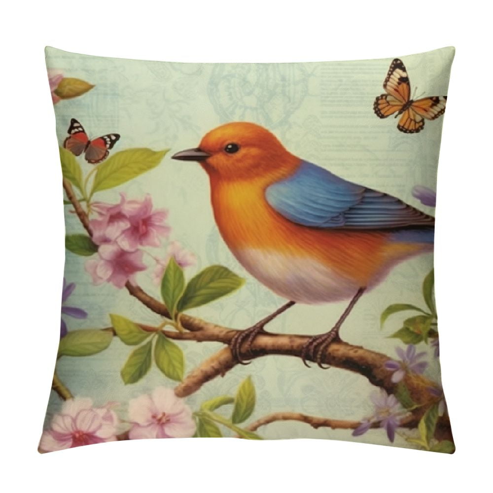 COMIO Outdoor Bird Decorative Throw Pillowcase, Bird Flower Both Sides ...