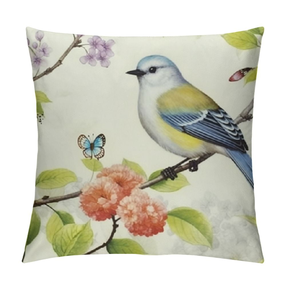 COMIO Outdoor Bird Decorative Throw Pillowcase, Bird Flower Both Sides ...