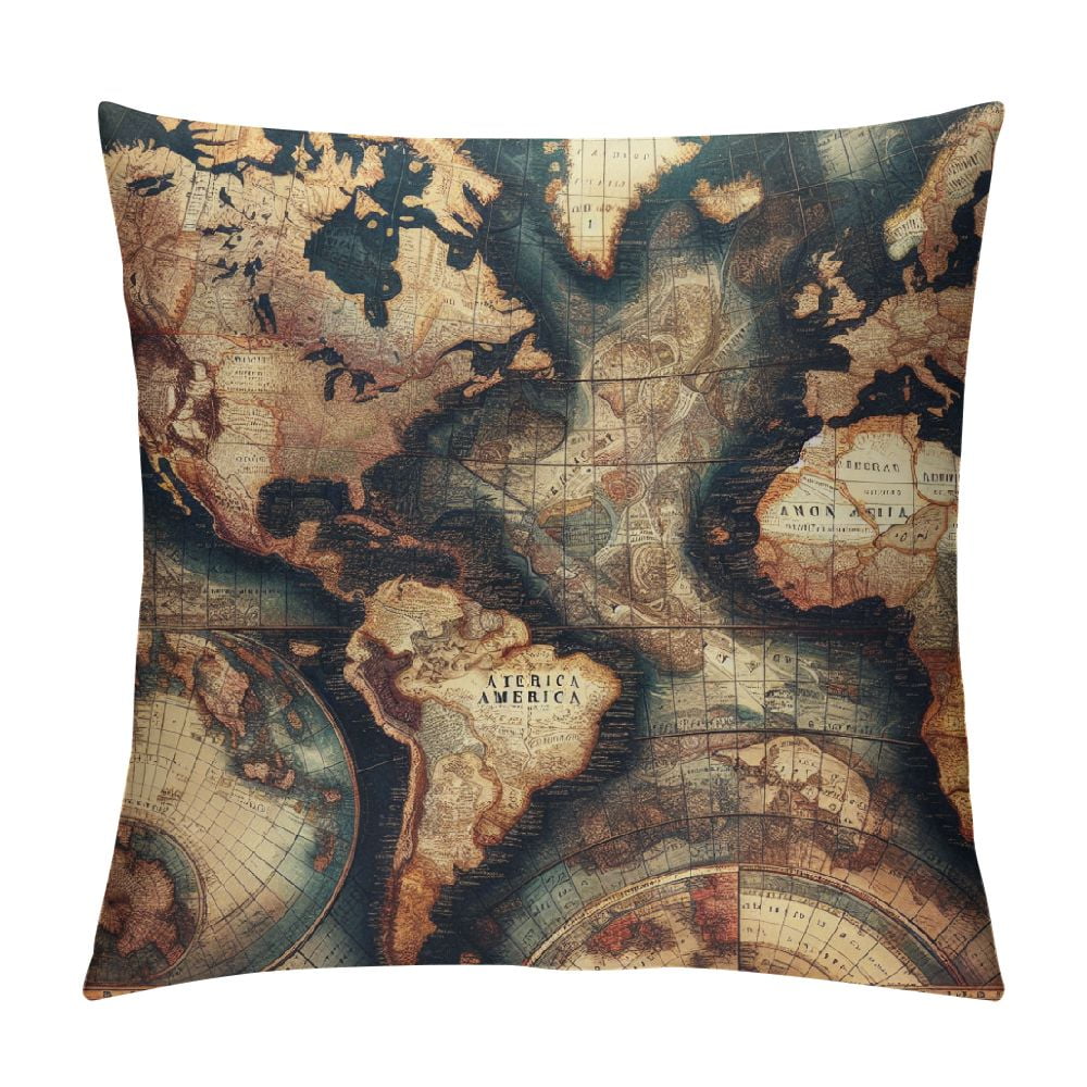 COMIO Outdoor Pillows Covers World Map Retro Look Pillow Case Vintage ...