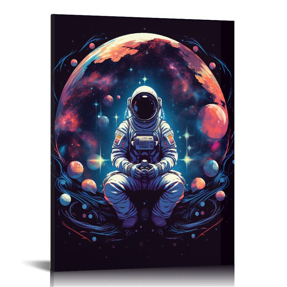 COMIO Outer Space Canvas Wall Art Watercolor Planet Astronaut Canvas ...