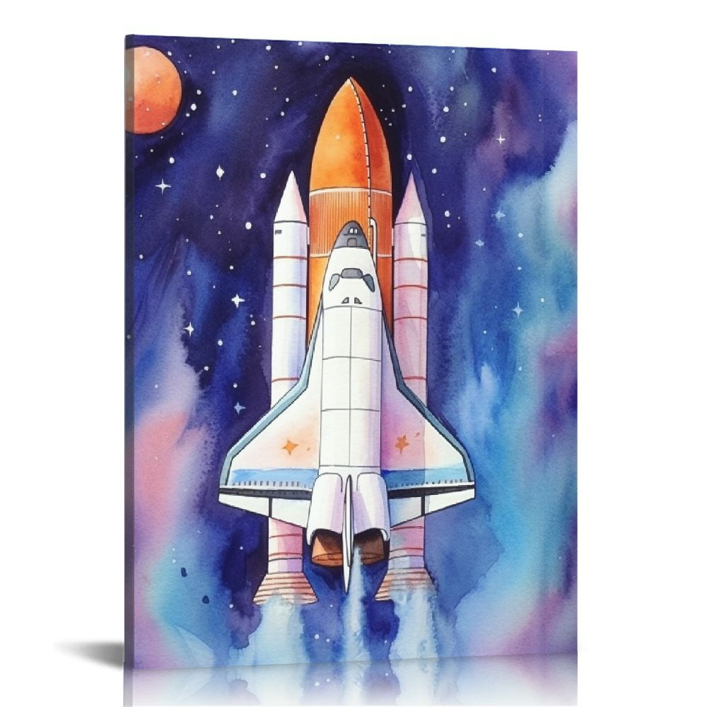 COMIO Outer Space Canvas Wall Art Watercolor Space Shuttle Canvas ...