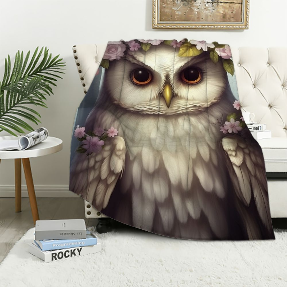 COMIO Owl Blanket, Cute Owl with Floral Flower Flannel Throw Blanket ...