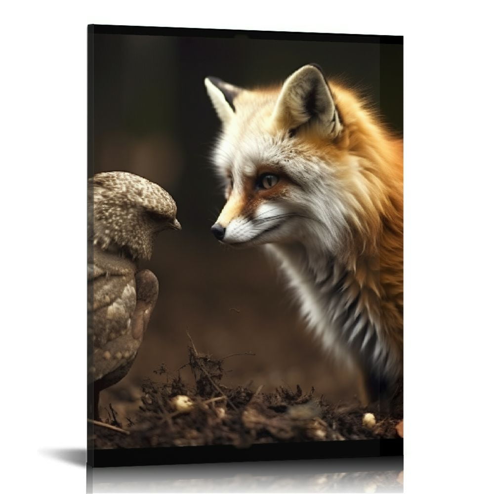 COMIO Owl and Fox Modern Wall Art Canvas Wildlife Wall Decor Forest ...