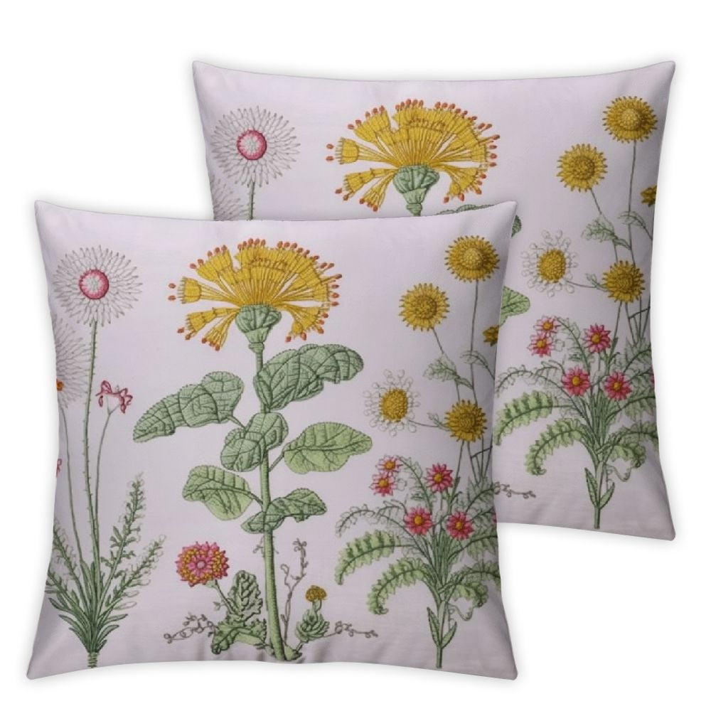 COMIO - Pack of 2 Pillow Cases,Pillowcases, White with Yellow Botanical ...