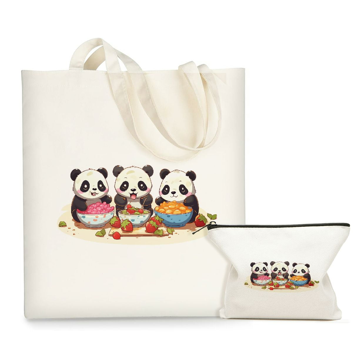 COMIO Packing Books Pandas Eating Food Canvas Tote Bag with Zipper ...