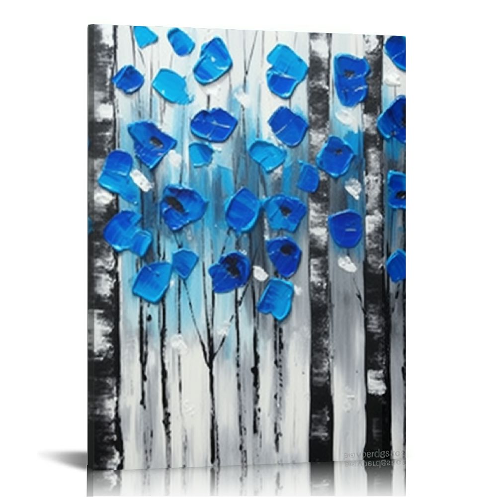COMIO Painted Blue Birch Tree Painting Textured Abstract Landscape Wall ...