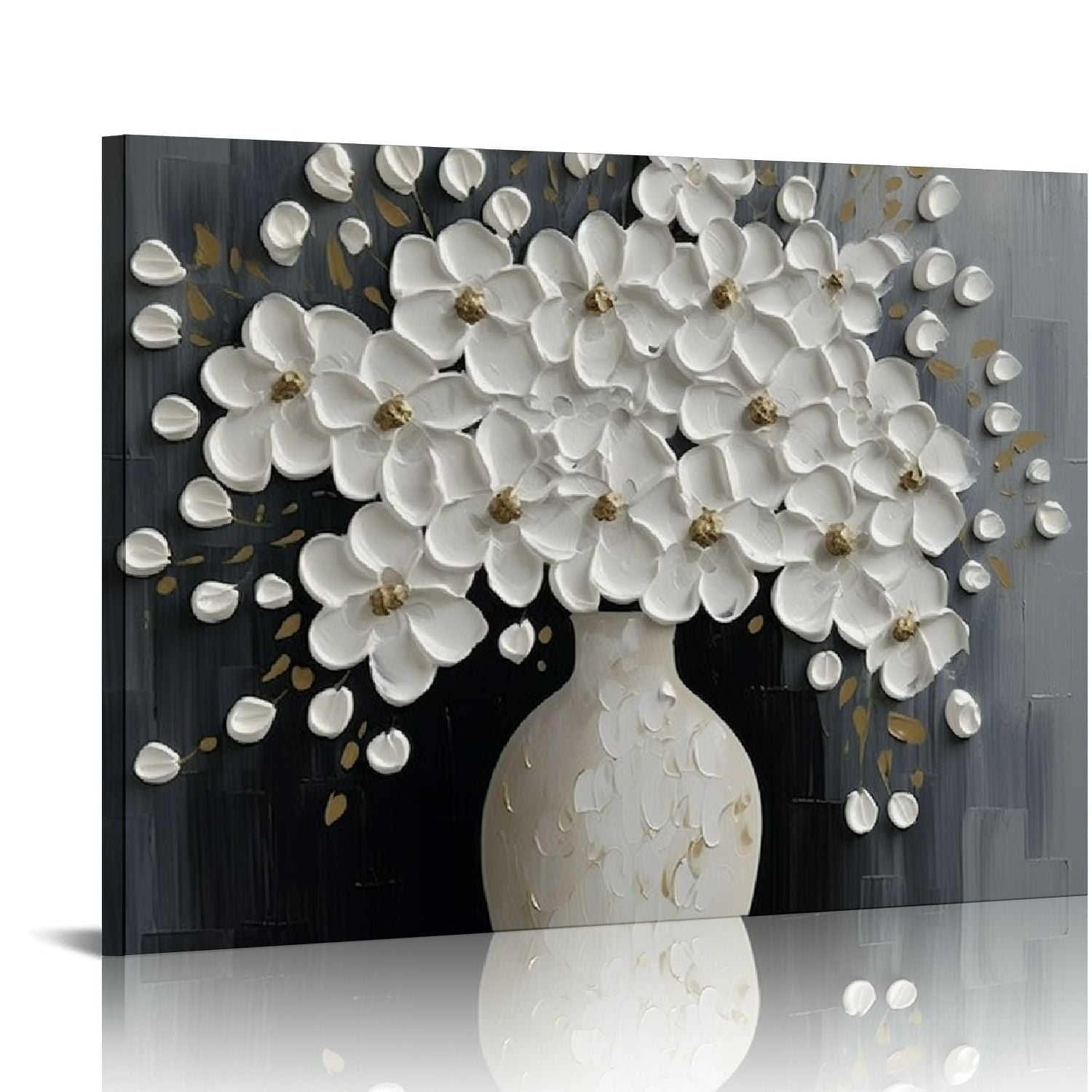 COMIO Painted White Floral Paintings on Canvas Modern Canvas Paintings ...