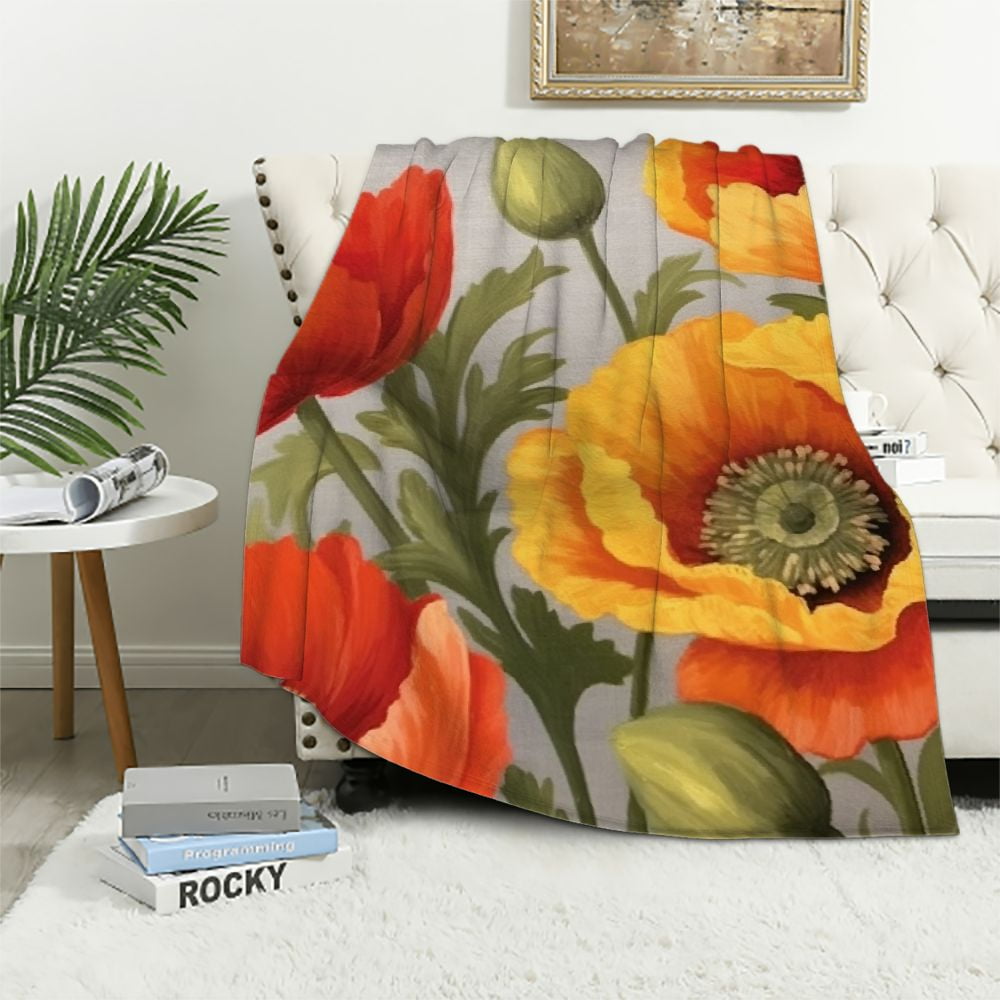 COMIO Painting Watercolor Beautiful Red Orange Big Poppy Flowers Summer ...
