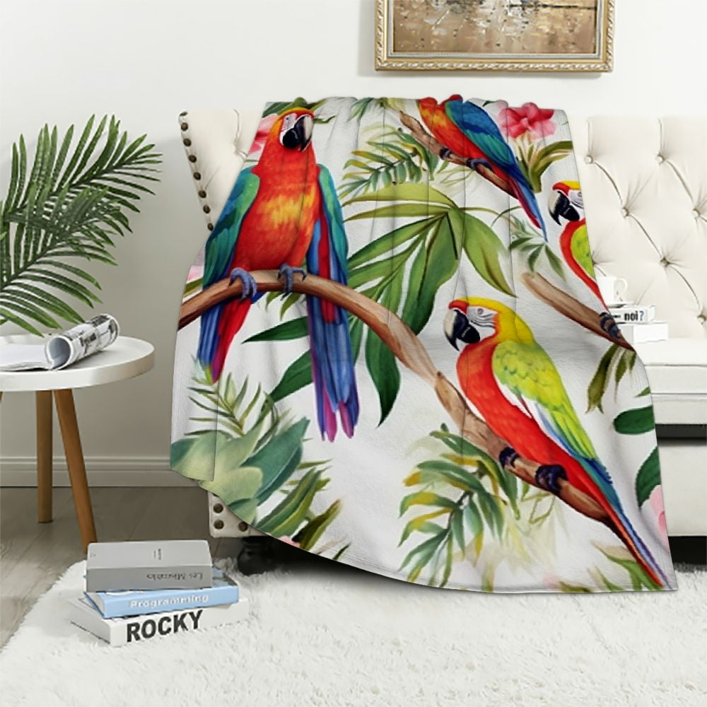 COMIO Palm Leaves Throw Blanket Parrots Plush Blanket for Kids Boys ...