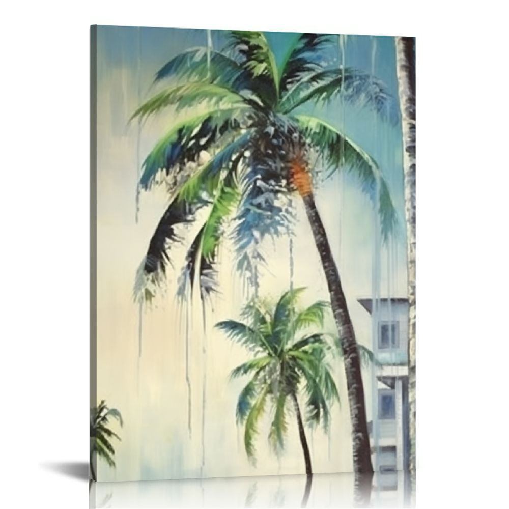COMIO Palm Tree Canvas Wall Art - Relaxing Tropical Leaves Artwork ...