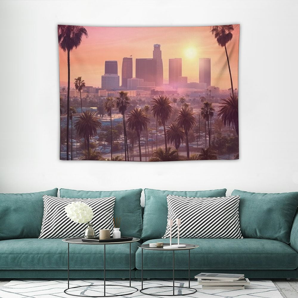 COMIO Palm Tree Decor Tapestry Beautiful Sunset of Los Angeles Downtown ...
